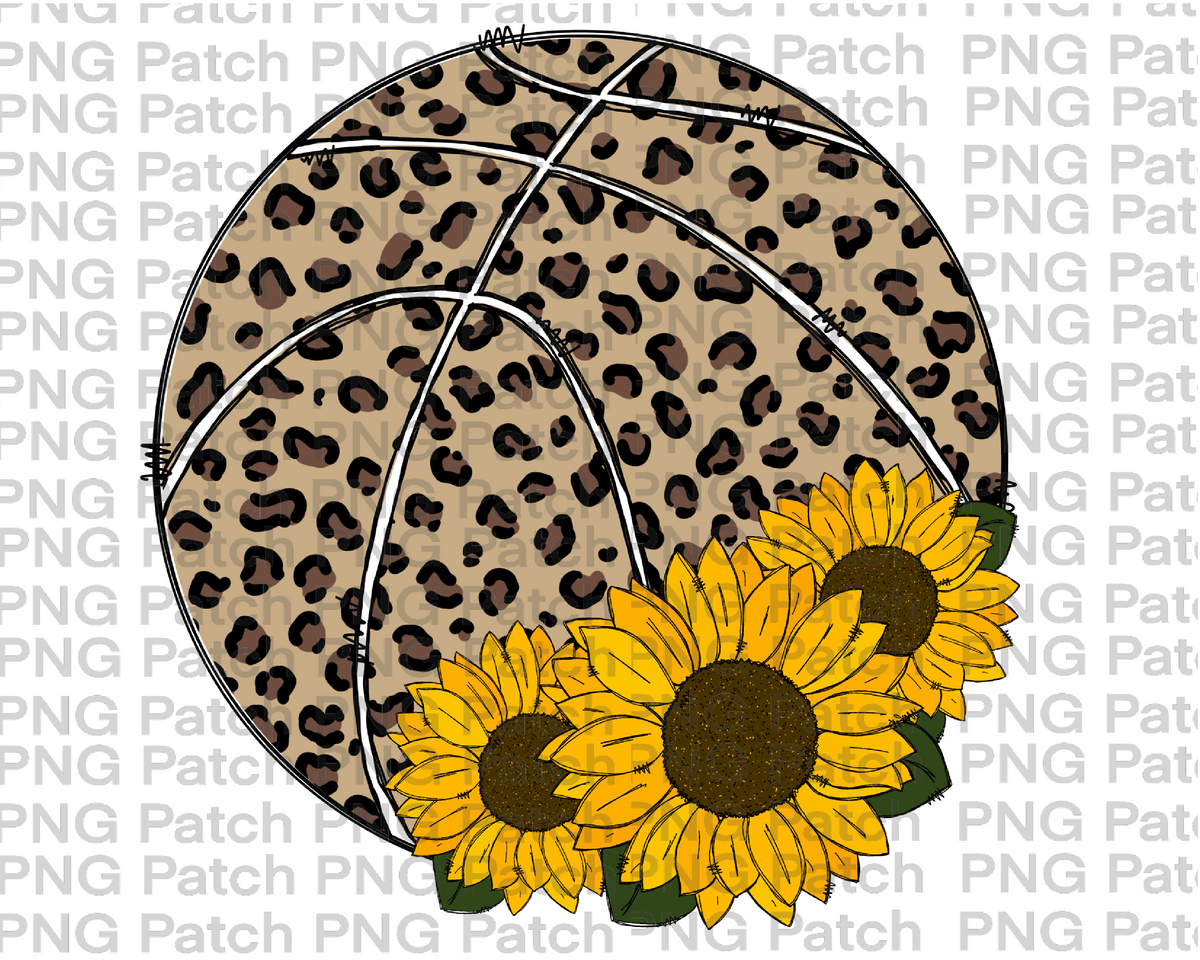 Leopard Print Basketball with Sunflowers, Basketball PNG File, Cheerle ...